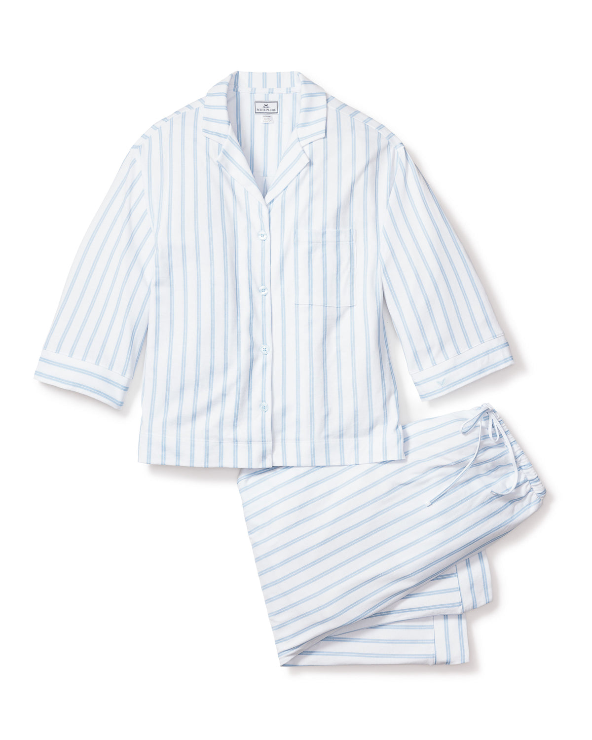 Women's Luxe Pima Periwinkle Stripe Wide Leg Pajama | Petite Plume