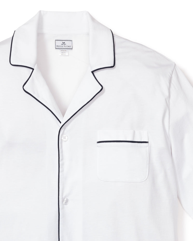 Luxe Pima Men's White with Navy Piping Pajama | Petite Plume