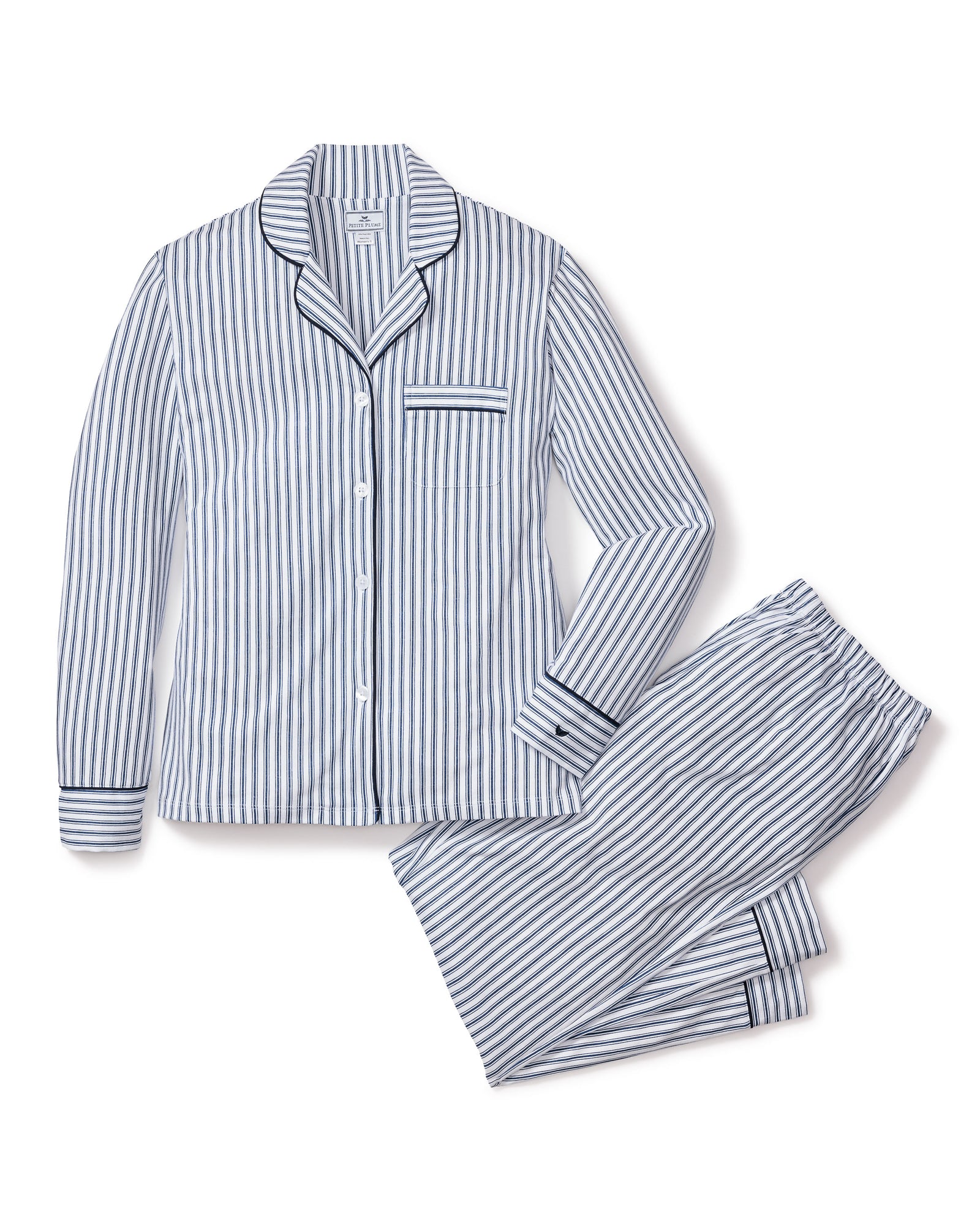 Women's Luxe Pima Navy French Ticking Pajama Set | Petite Plume