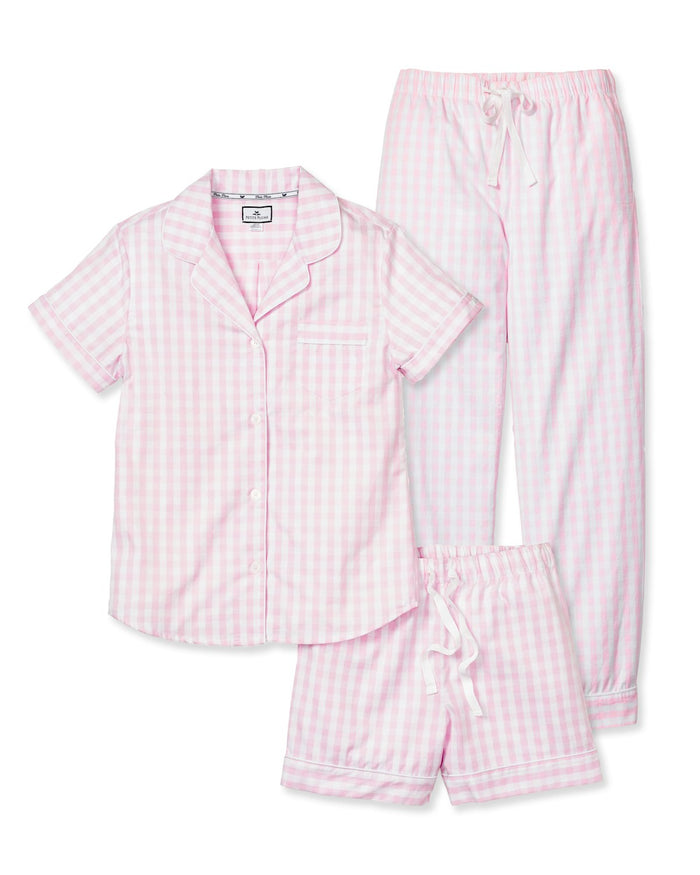 Women's Pink Gingham Pajama Gift Set | Petite Plume