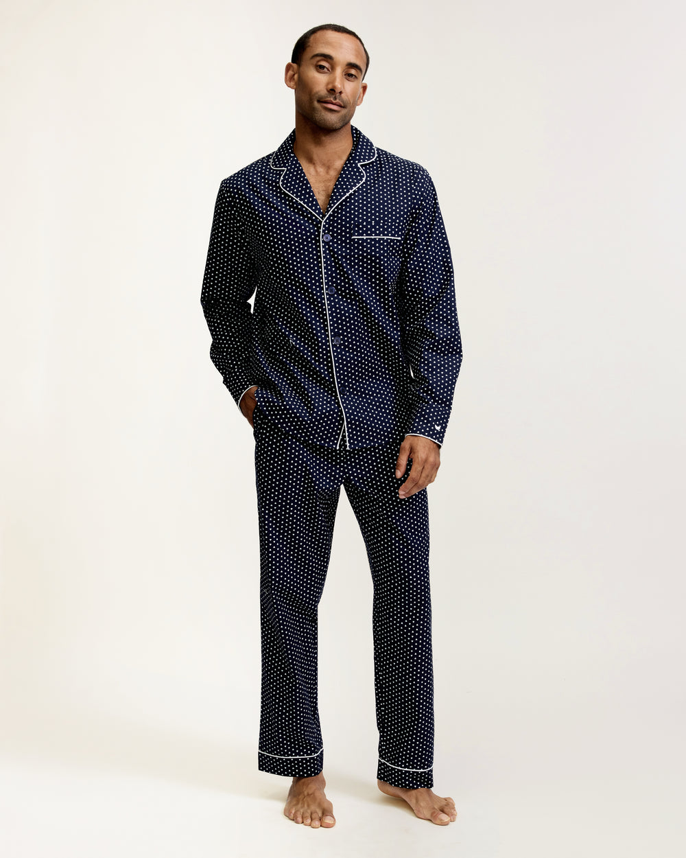 Men's Twill Pajama Set in Midnight Hearts