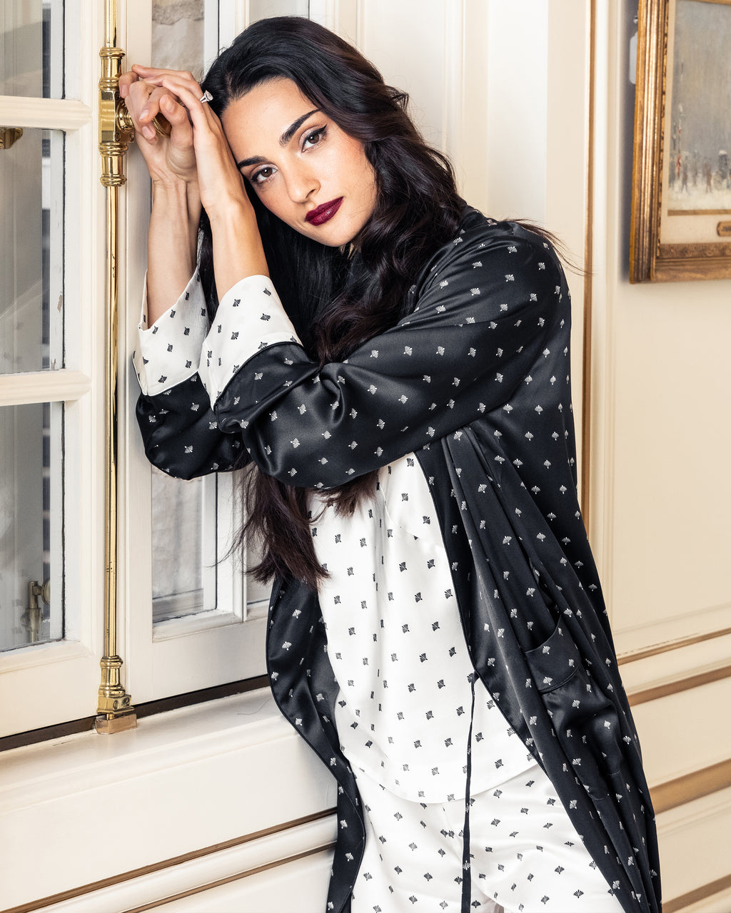 Women's Silk Cami Short Set in White Art Nouveau – Petite Plume