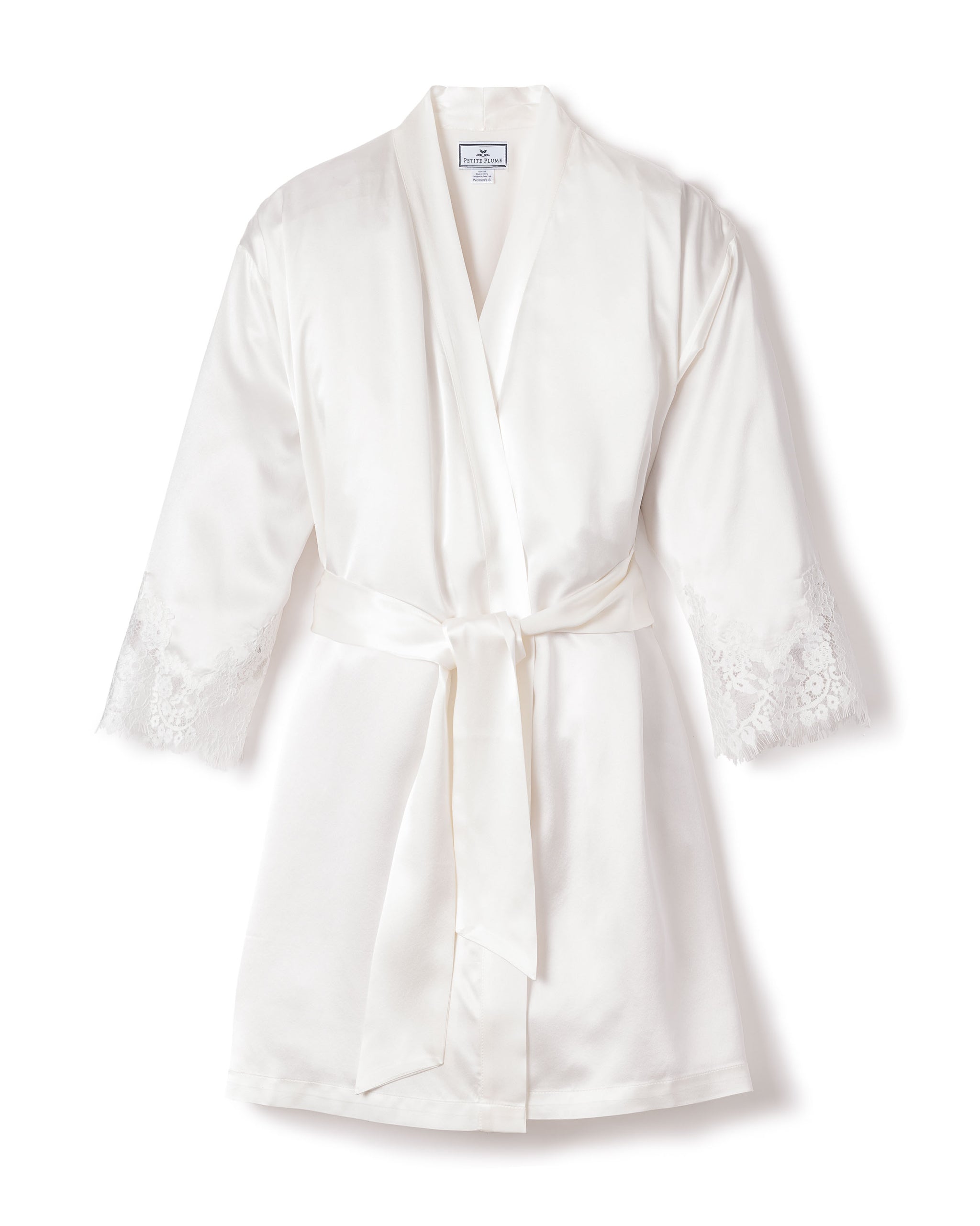 Women's White Silk lace Robe | Petite Plume
