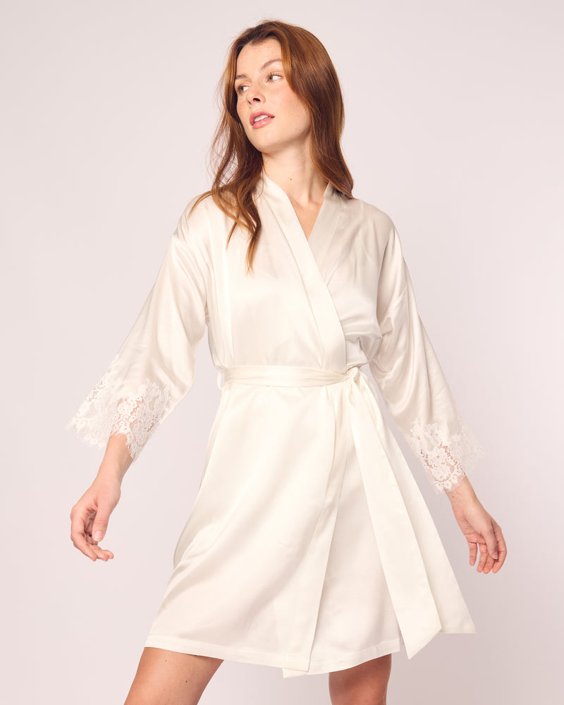 Women's White Silk lace Robe | Petite Plume
