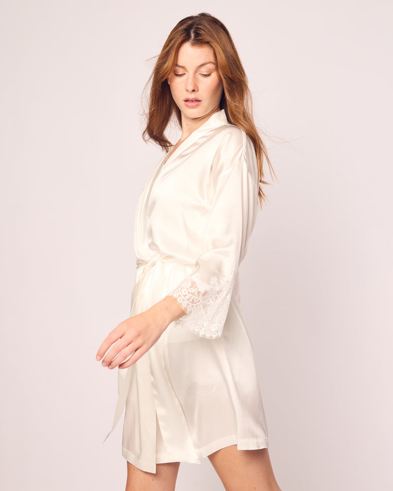 Women's White Silk lace Robe | Petite Plume