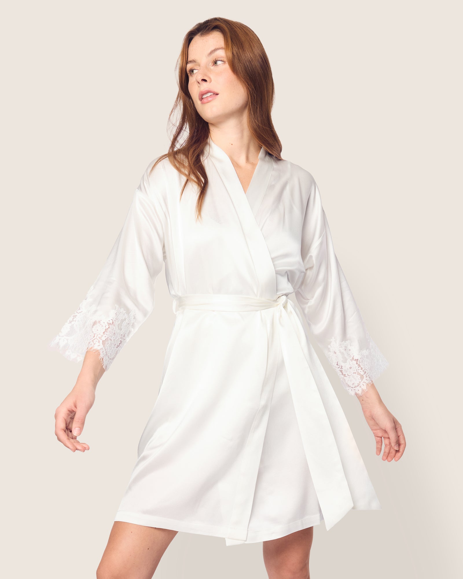 Women's White Silk lace Robe | Petite Plume