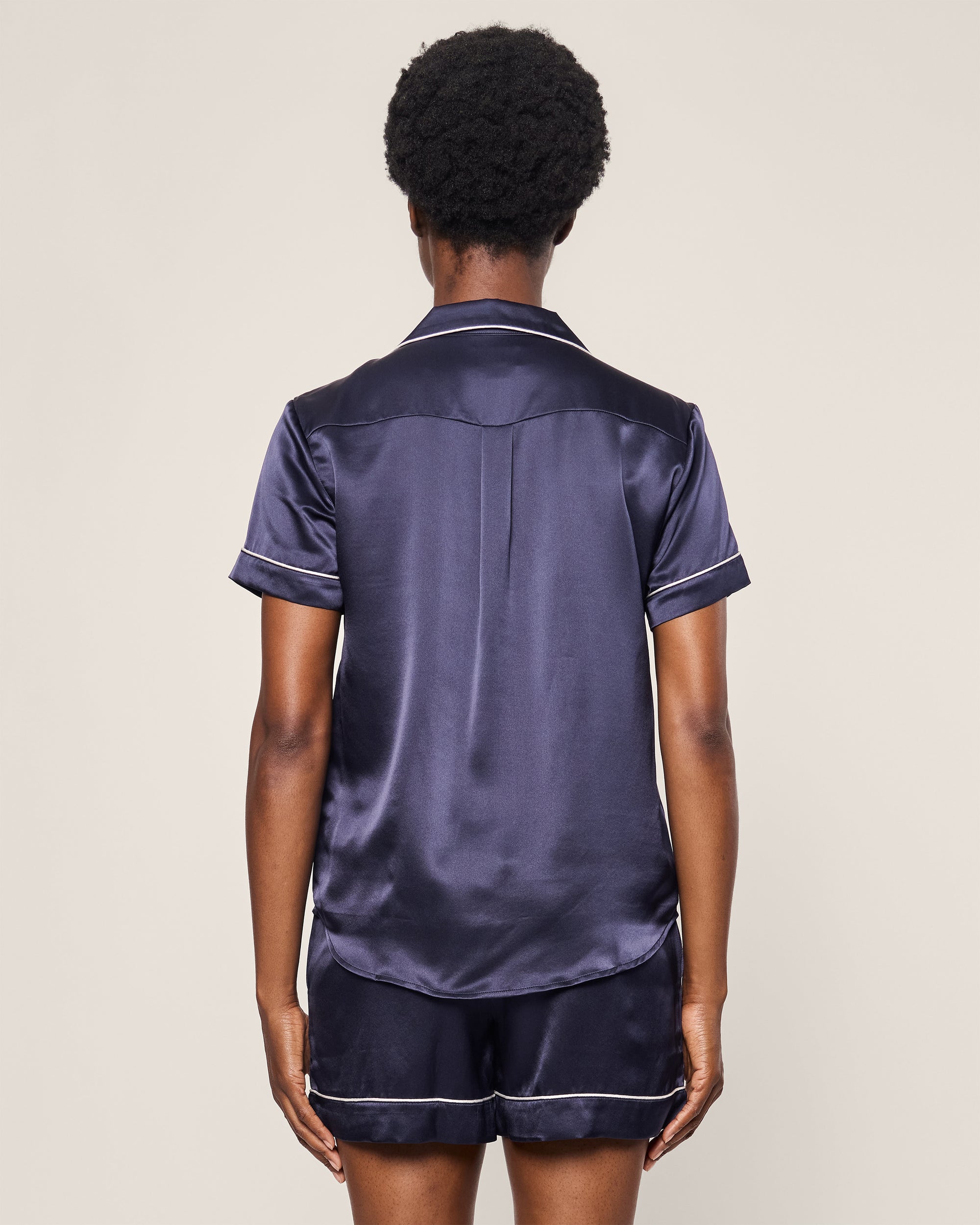 Women's Silk Short Set in Navy