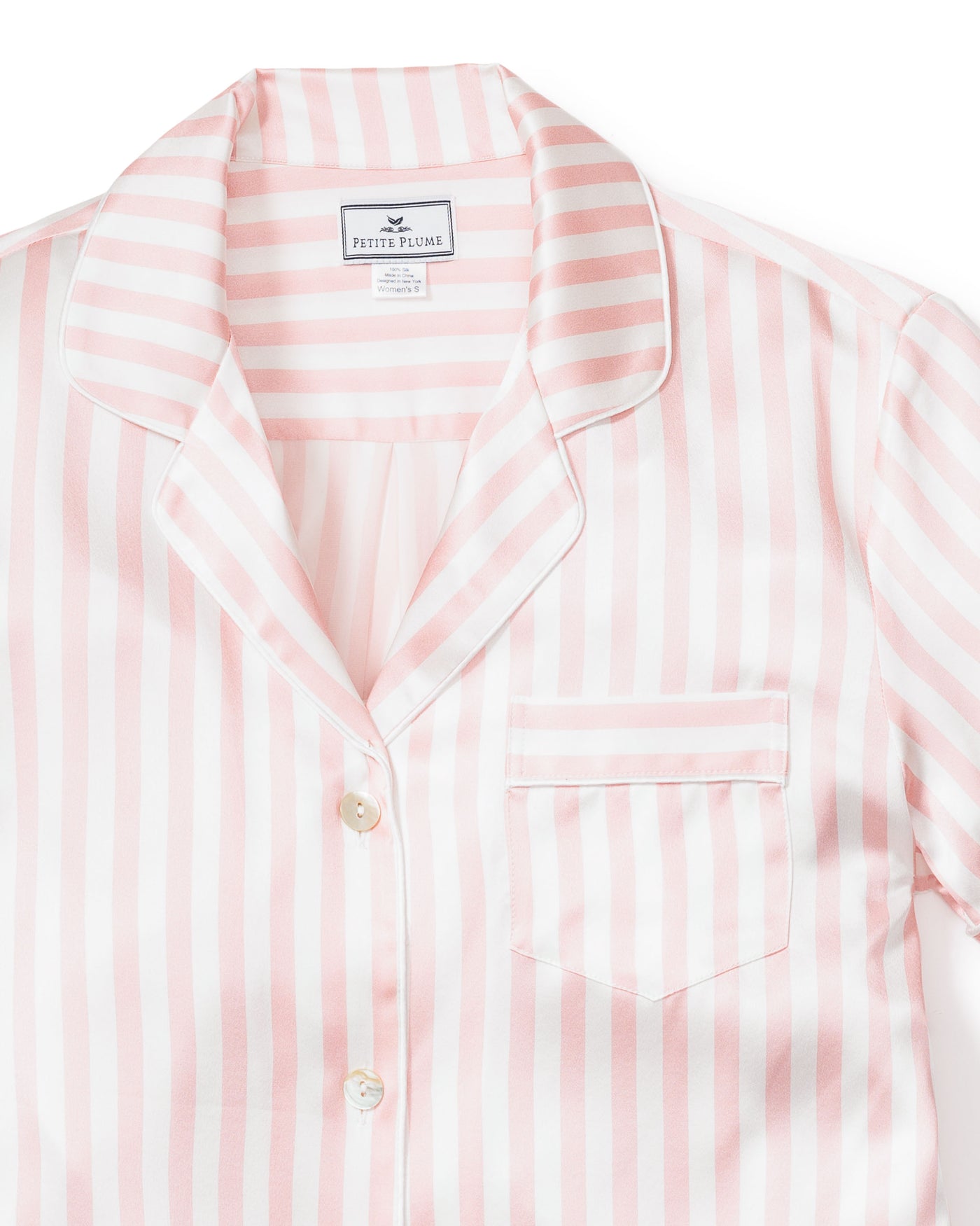 Women's Mulberry Silk Pink Stripe Short Set | Petite Plume
