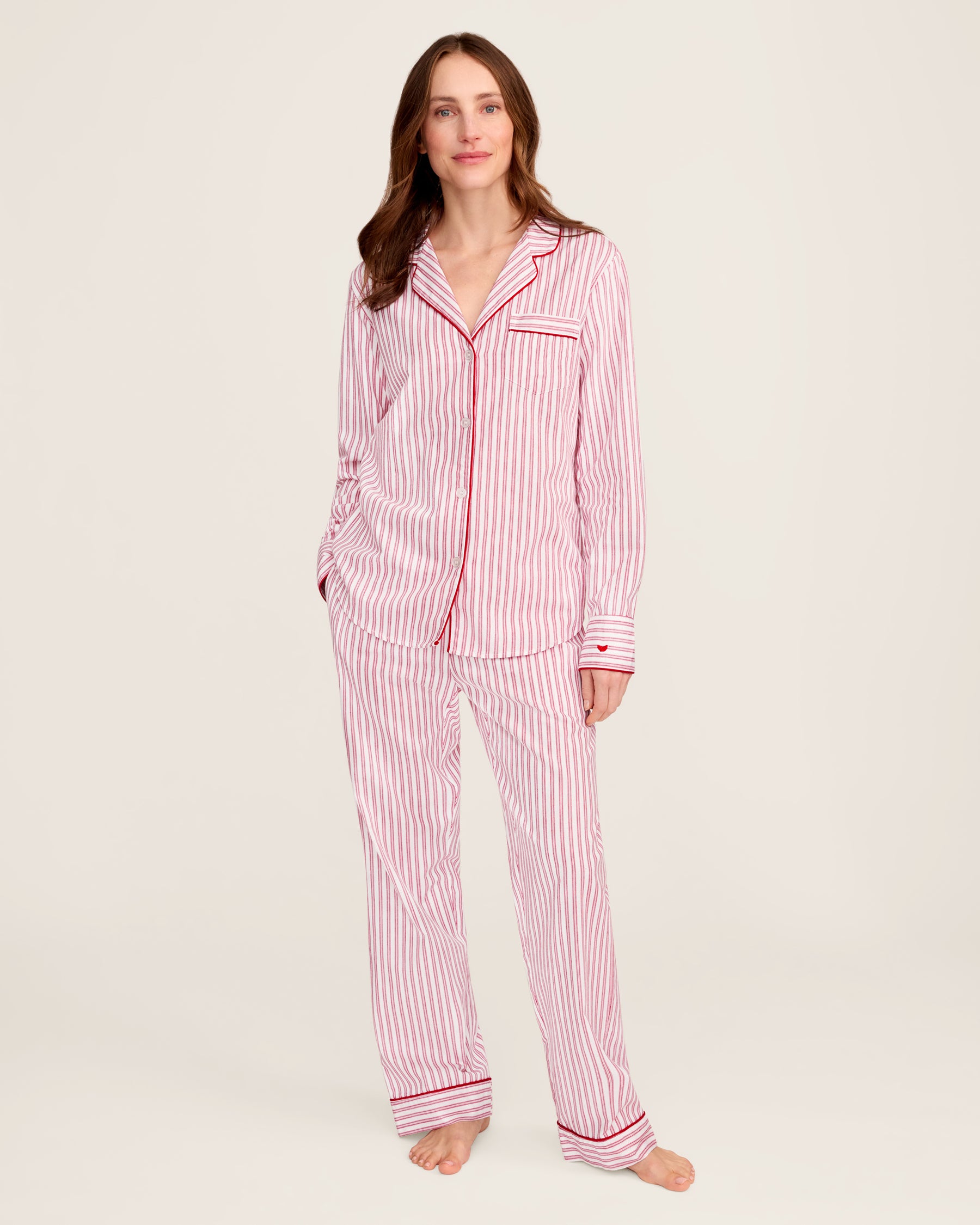 Women's Antique Red Ticking Pajama Set| Petite Plume
