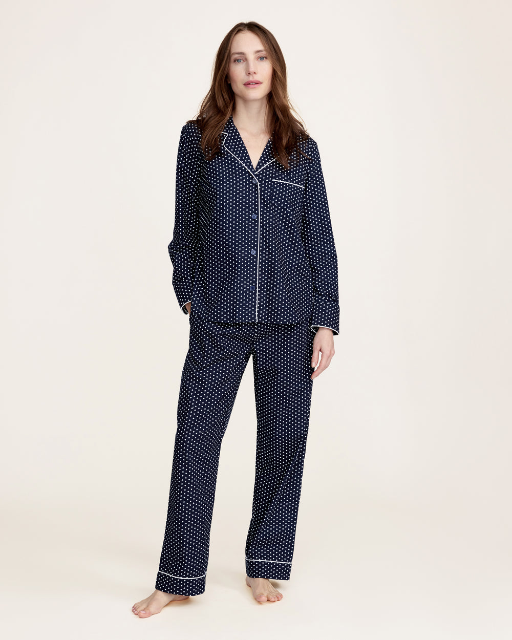Women's Twill Pajama Set in Midnight Hearts