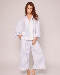 Women's Luxe Pima Periwinkle Stripe Wide Leg Pajama | Petite Plume