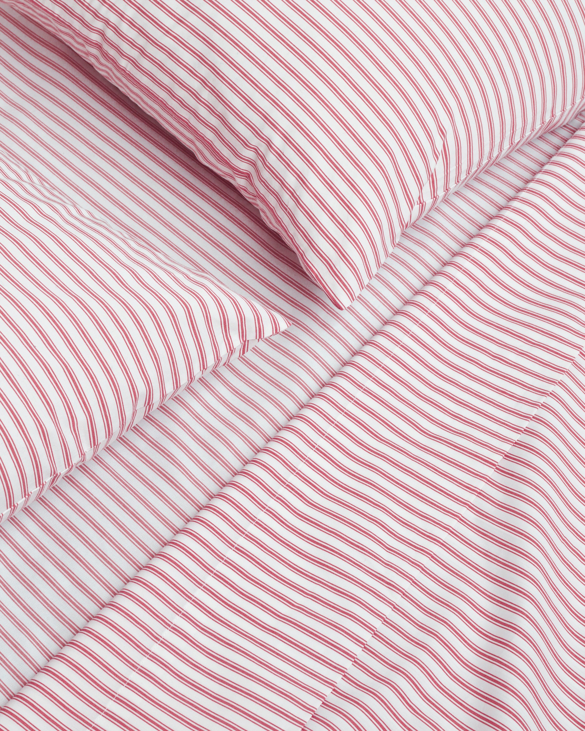 Luxe Premium Percale Bed Sheets in Antique Red Ticking