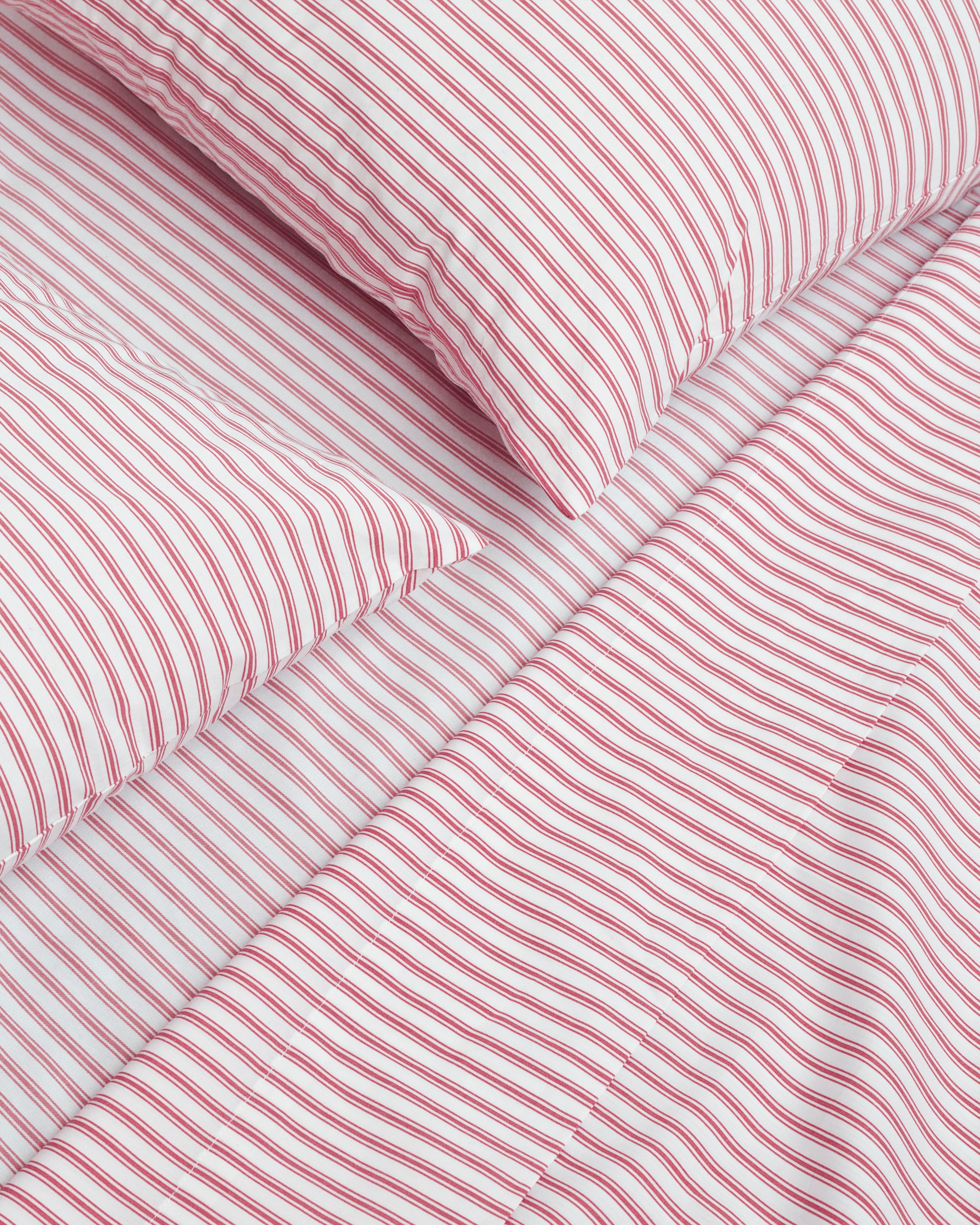 Luxe Premium Percale Bed Sheets in Antique Red Ticking