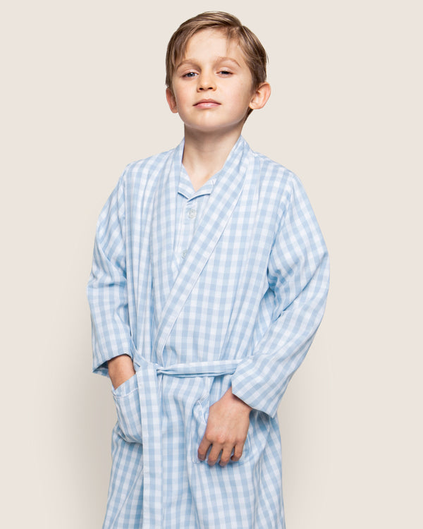 Boy's Light Blue Gingham Robe | Petite Plume