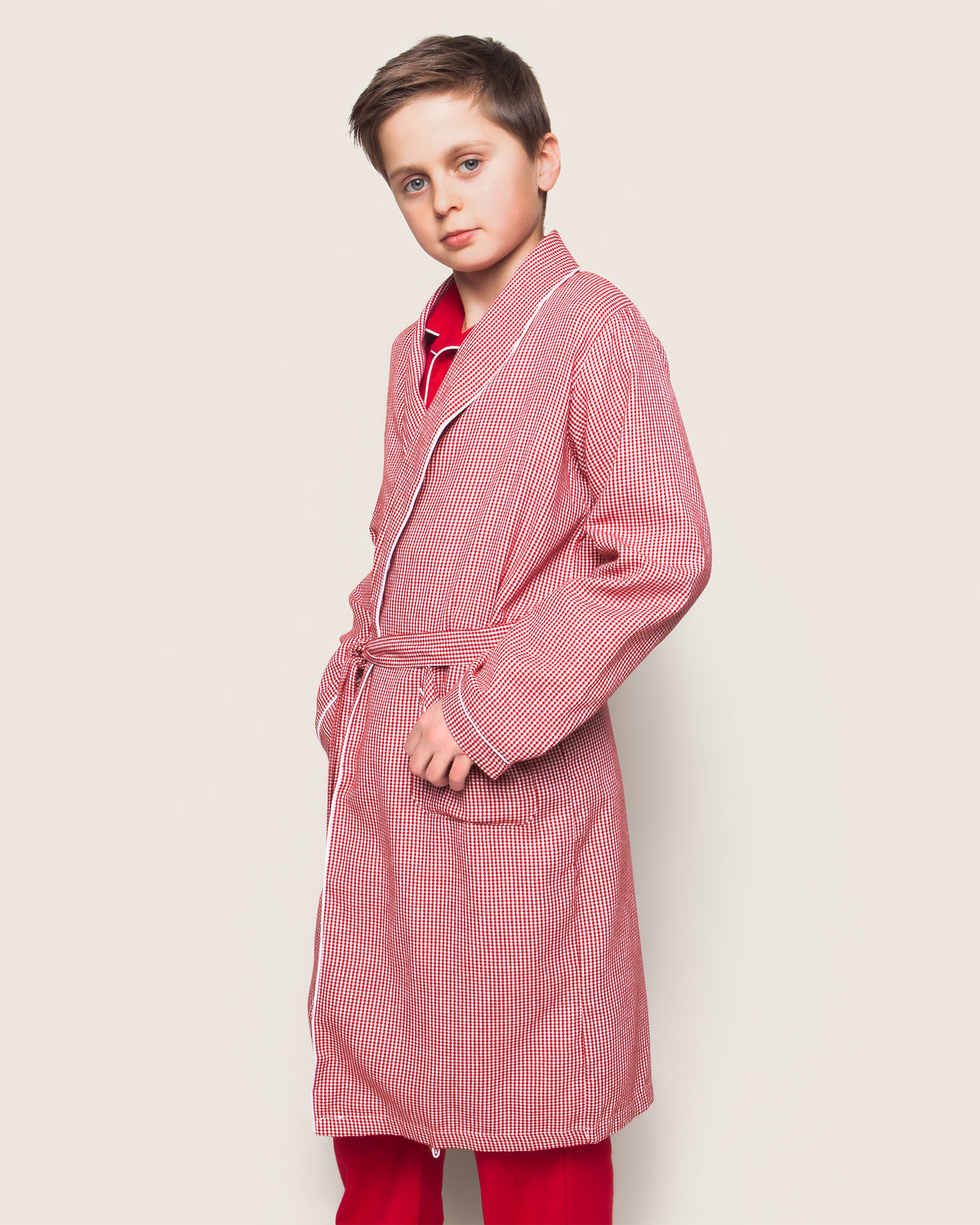 Children's Red Mini Gingham Robe | Petite Plume