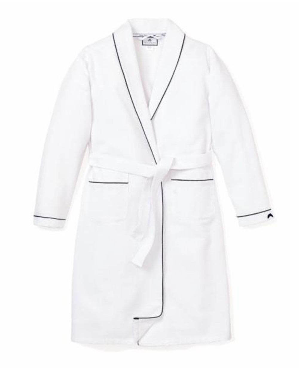Kid's Flannel Robe in White with Navy Piping