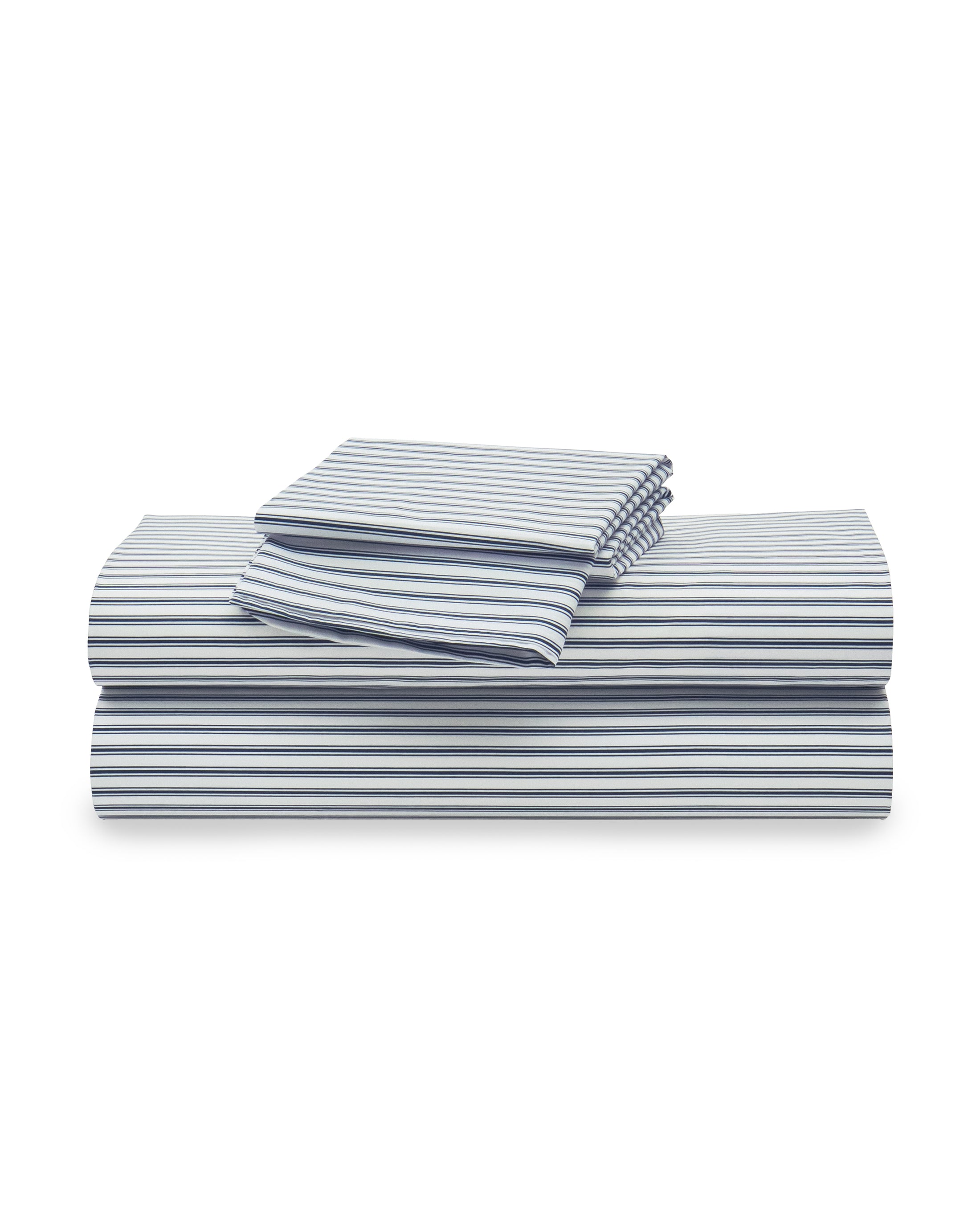Luxe Premium Percale Bed Sheets in Navy French Ticking