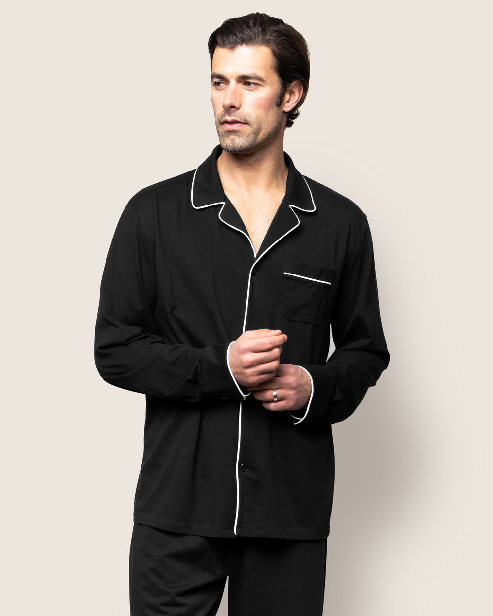 Men's Luxe Pima Cotton Black Pajama Set | Petite Plume