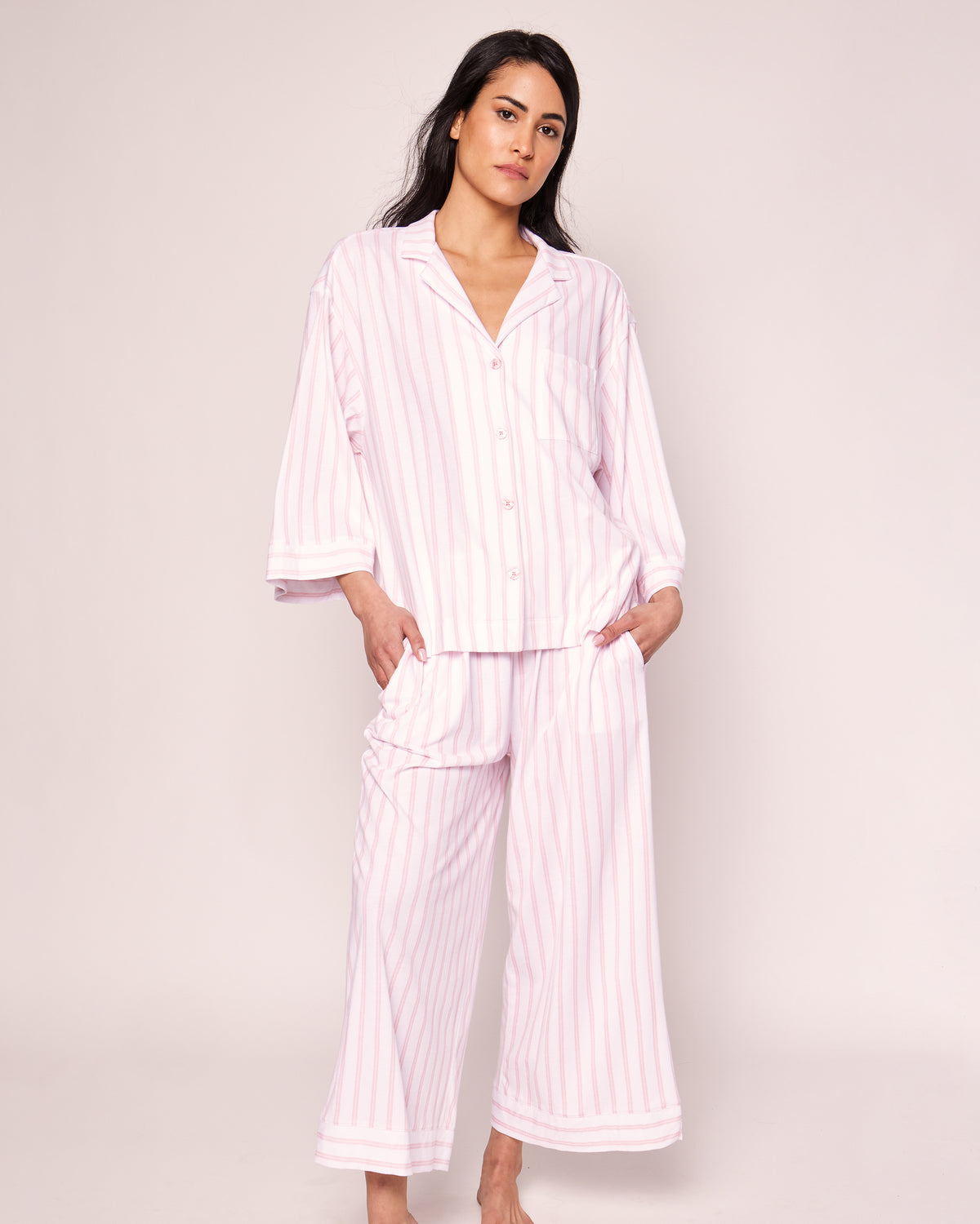 LuxePink Stripe Wide Leg Pajama Set | Petite Plume