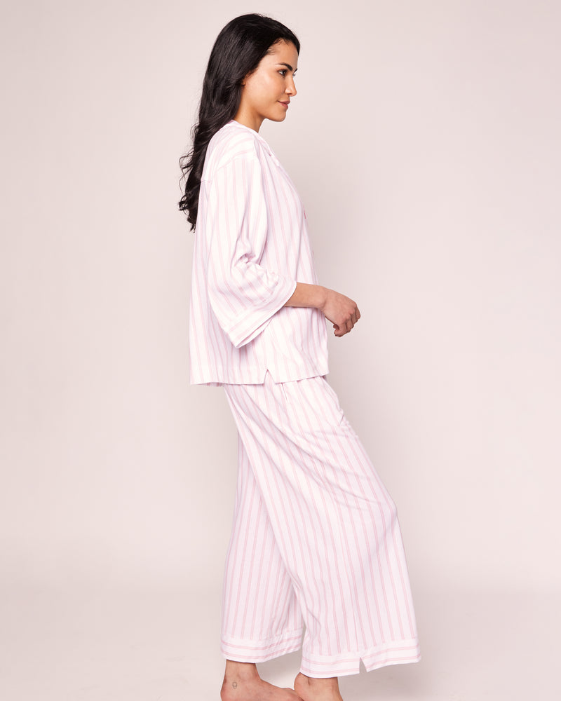 LuxePink Stripe Wide Leg Pajama Set | Petite Plume