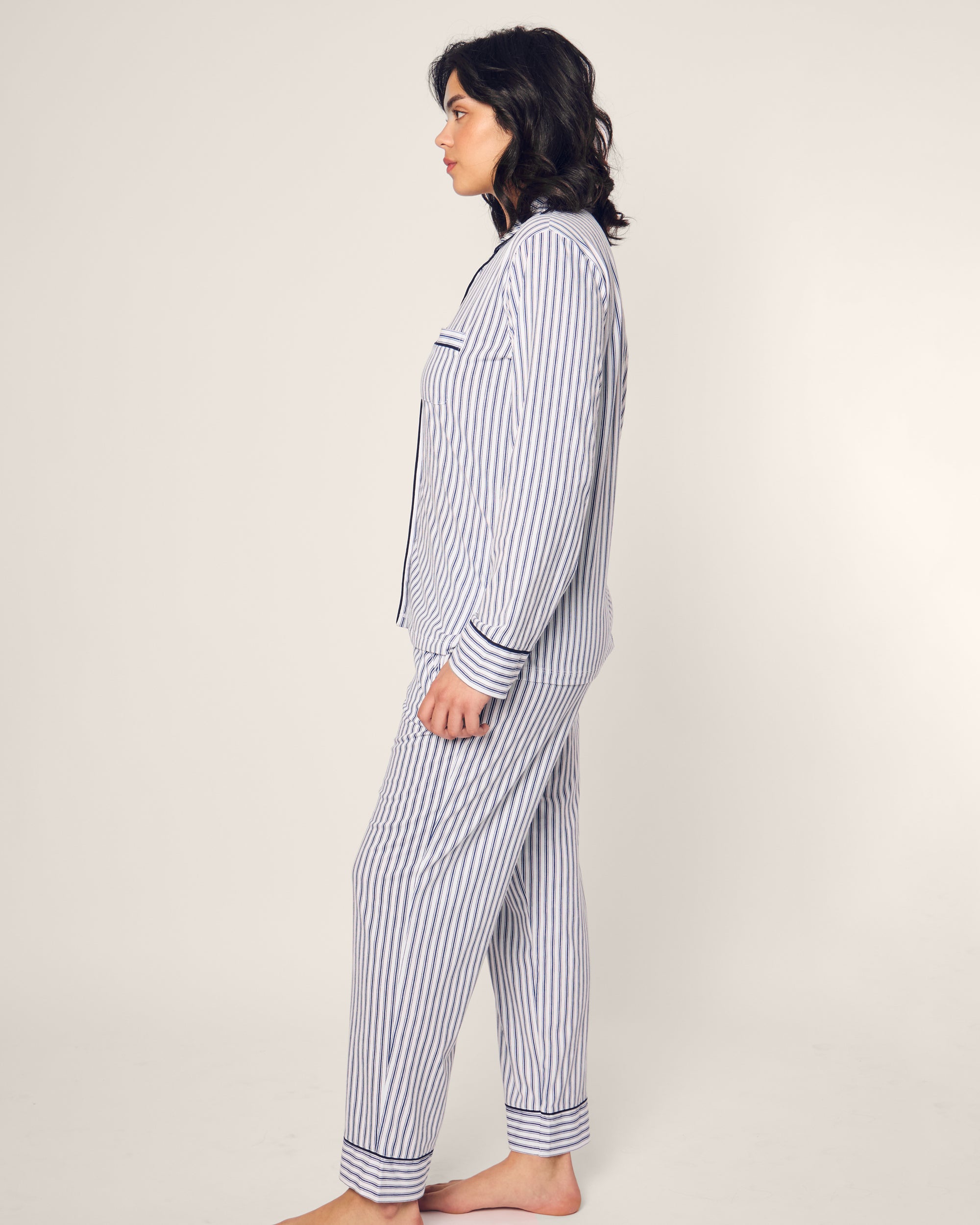 Women's Luxe Pima Navy French Ticking Pajama Set | Petite Plume