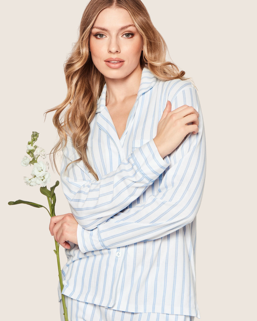 Women's Luxe Pima Periwinkle Stripe Pajama Set | Petite Plume