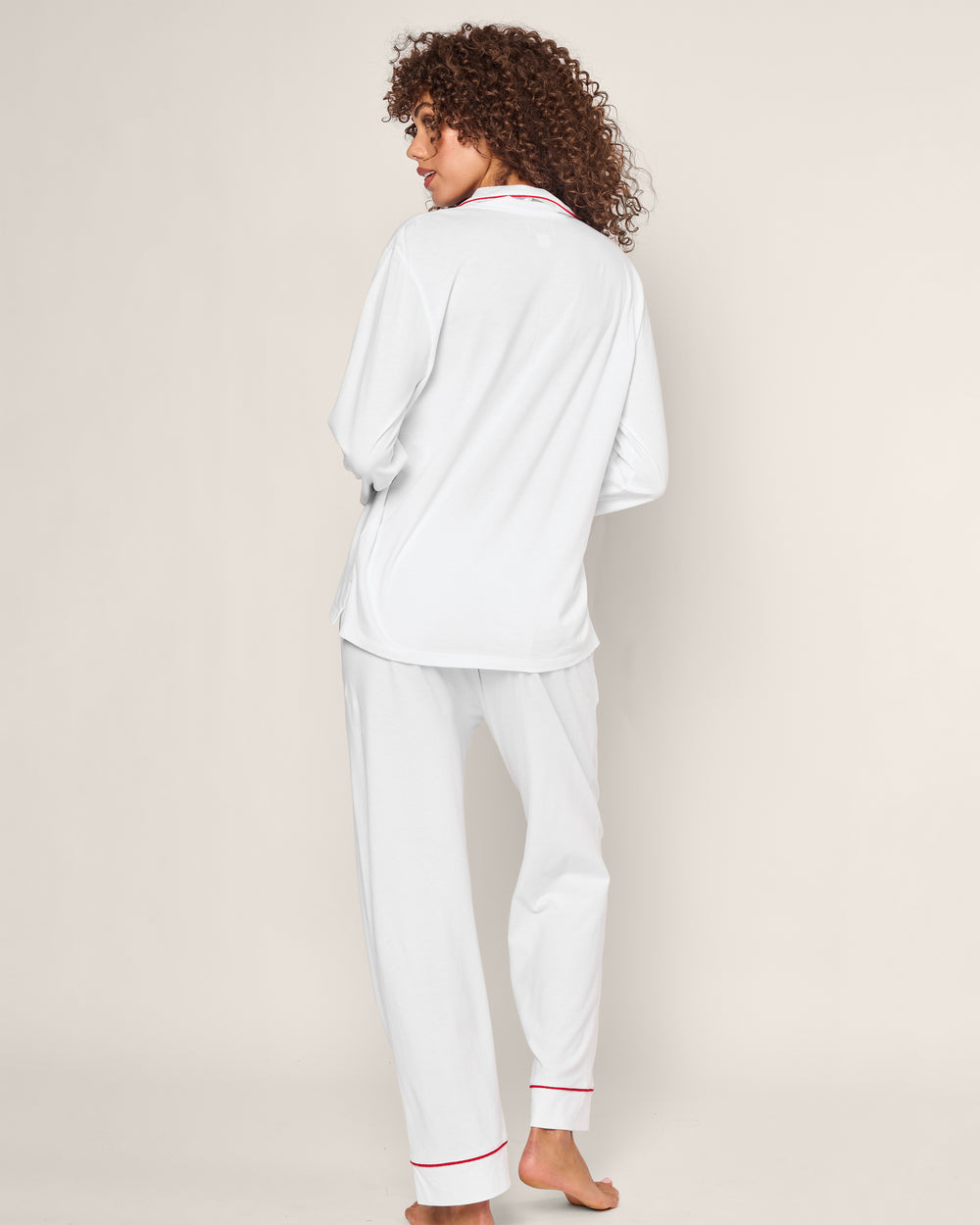 Women's Luxe White Pajama Set with Navy Piping | Petite Plume
