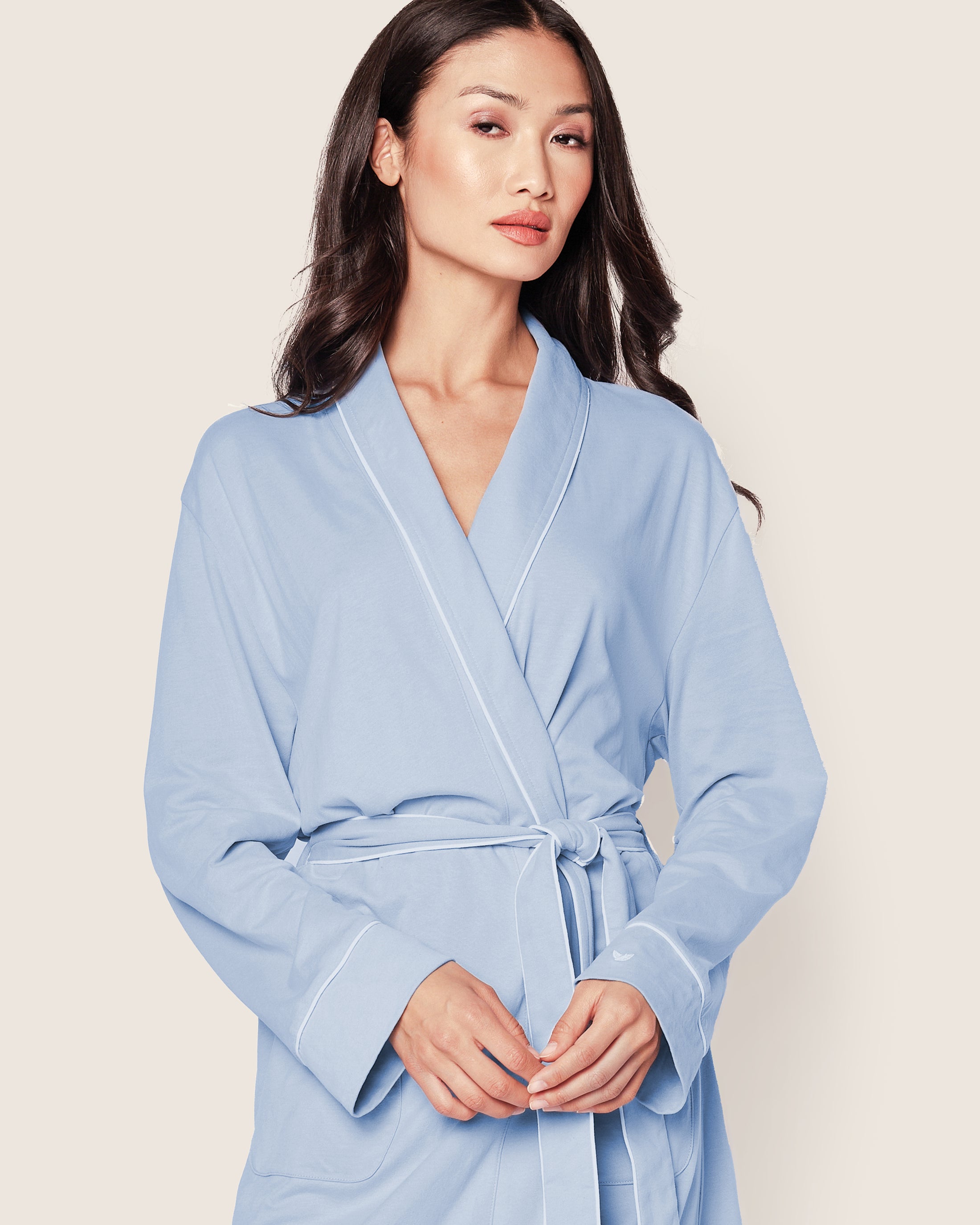 Women's Luxe Pima Cotton Navy Robe | Petite Plume