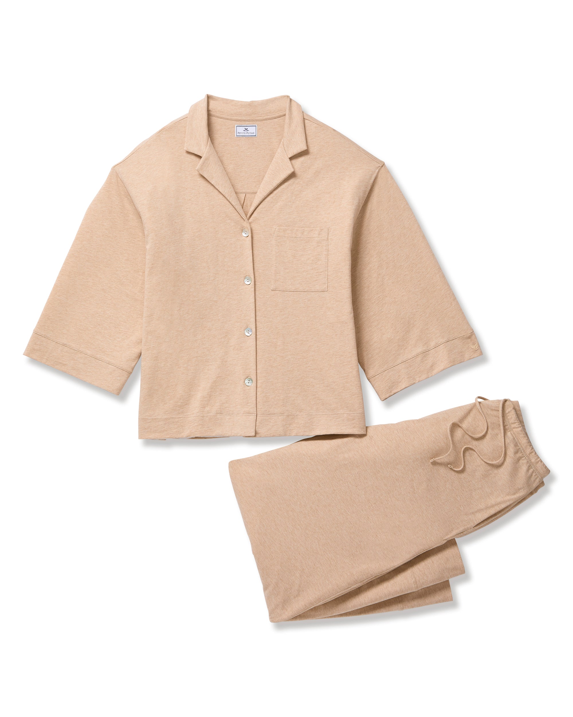 The Olivia Wide Leg Pima Pajama Set in Camel