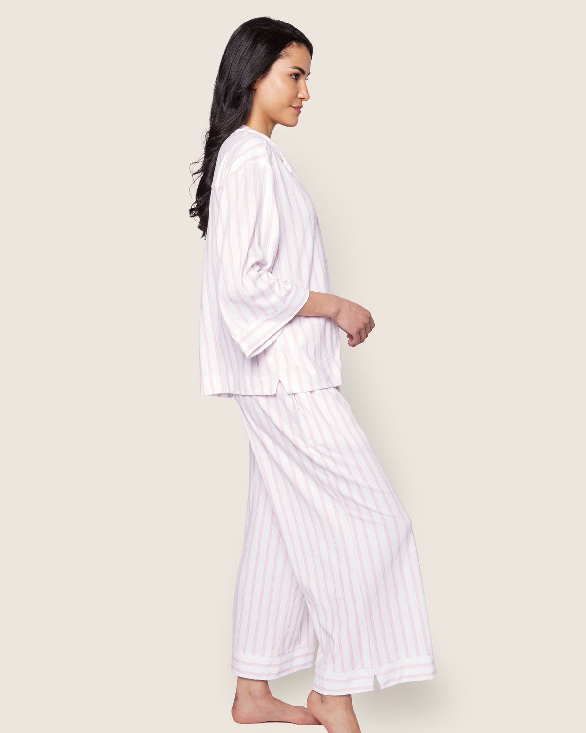 LuxePink Stripe Wide Leg Pajama Set | Petite Plume