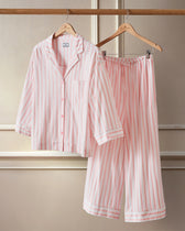 LuxePink Stripe Wide Leg Pajama Set | Petite Plume