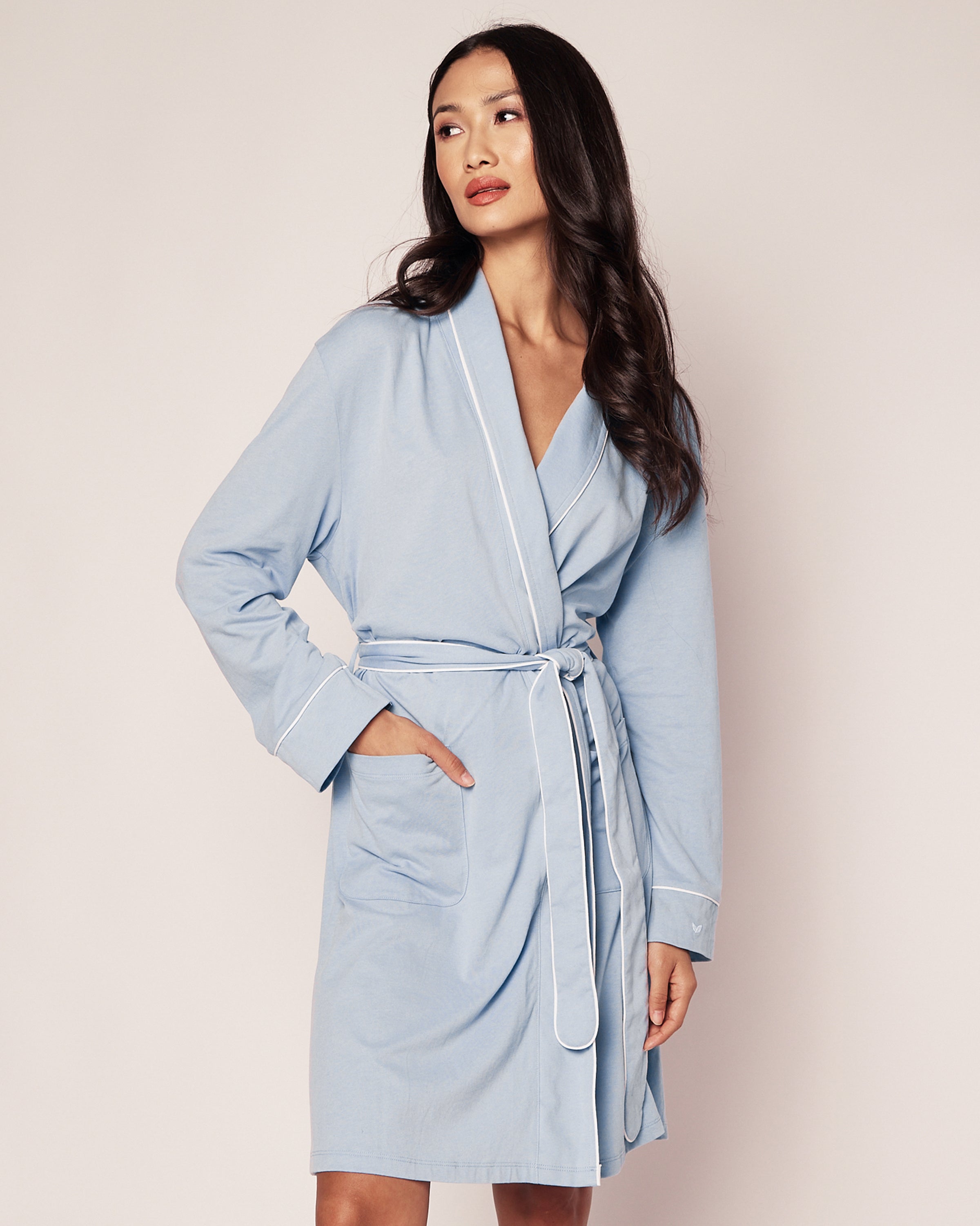 Women's Luxe Pima Cotton Navy Robe | Petite Plume