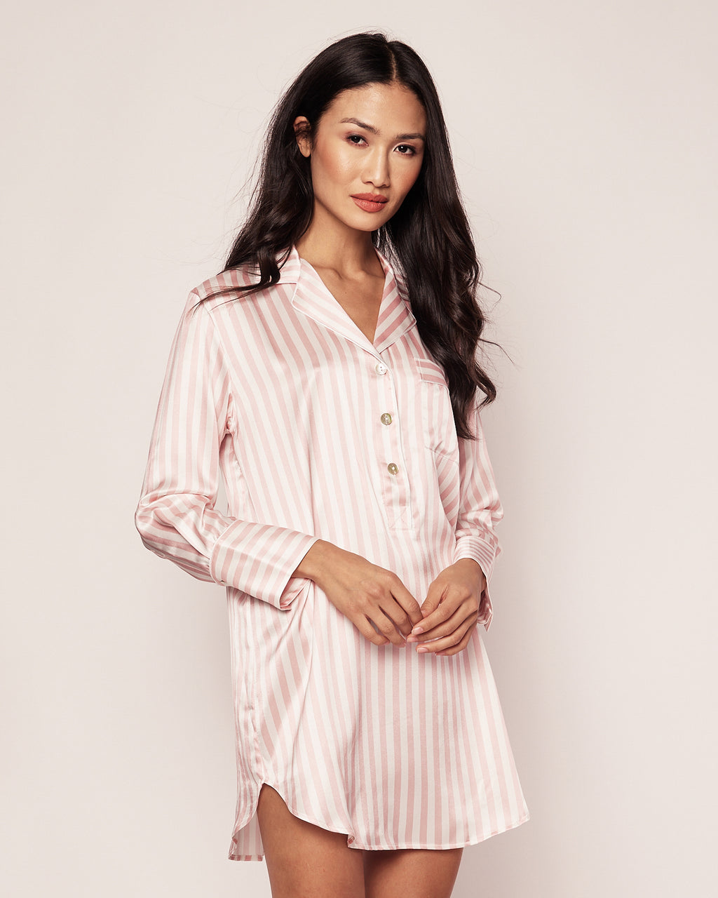 Women's Pink Stripe Silk Nightshirt | Petite Plume