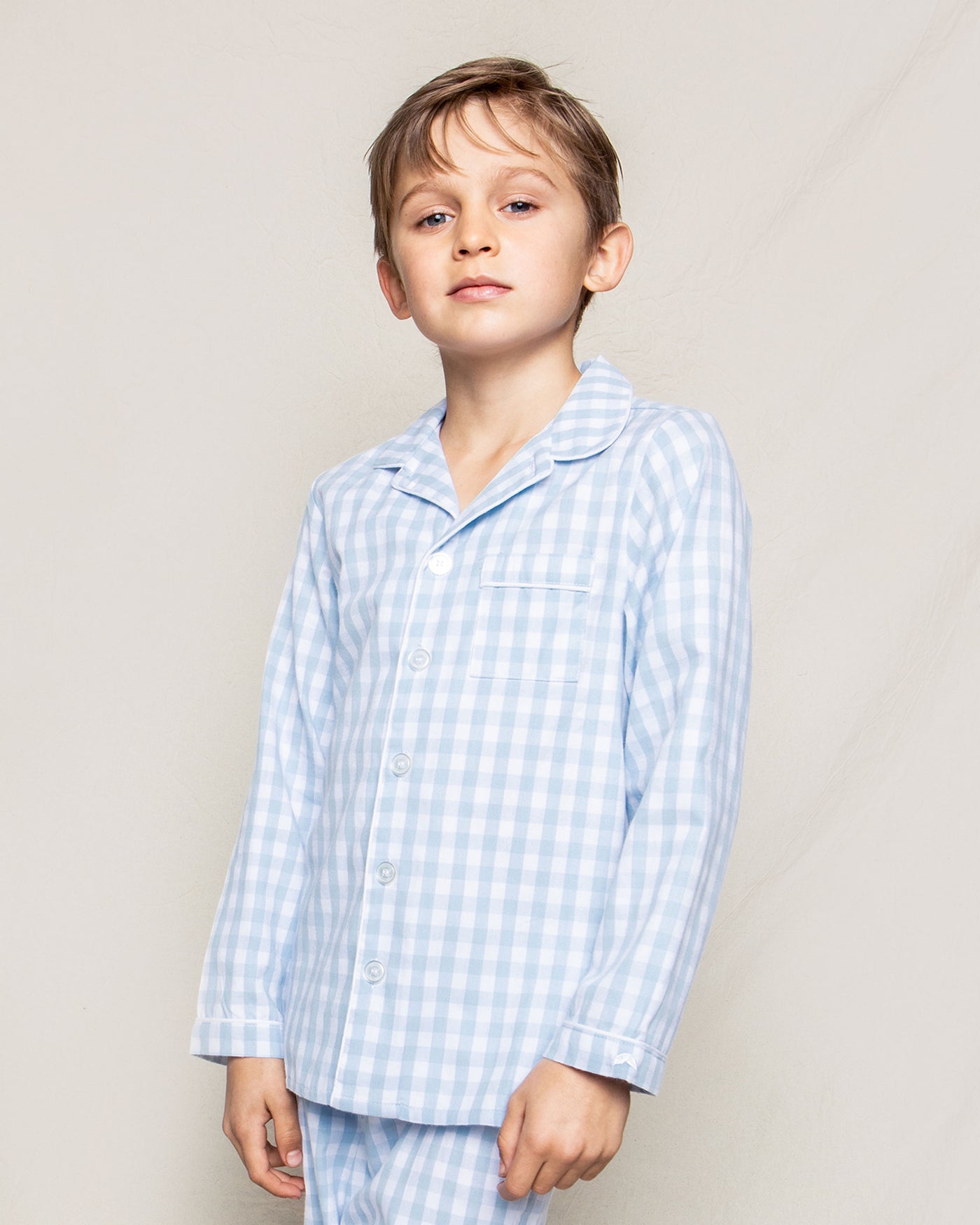 Boy's Light Blue Gingham Pajama Set | Petite Plume