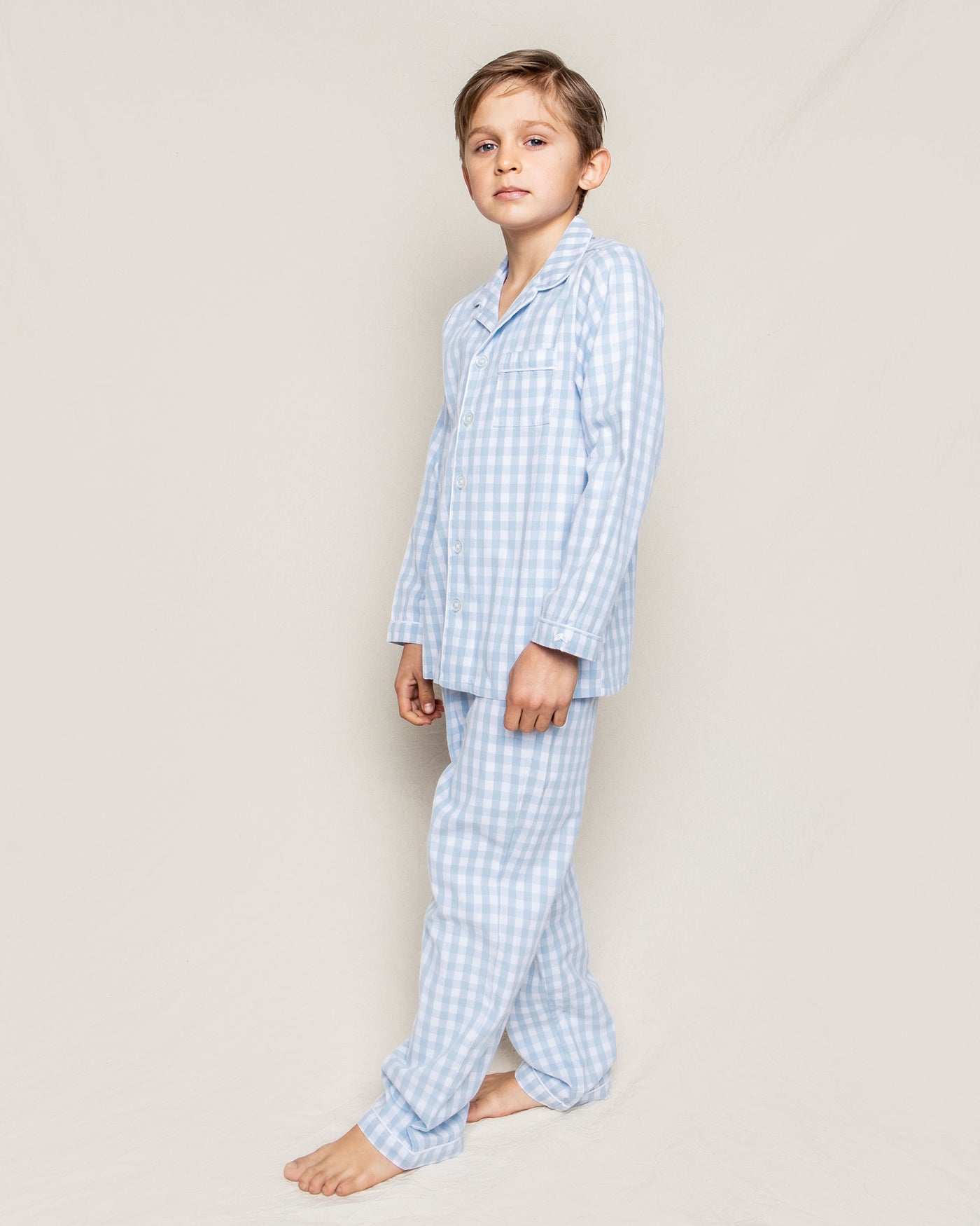 Boy's Light Blue Gingham Pajama Set | Petite Plume