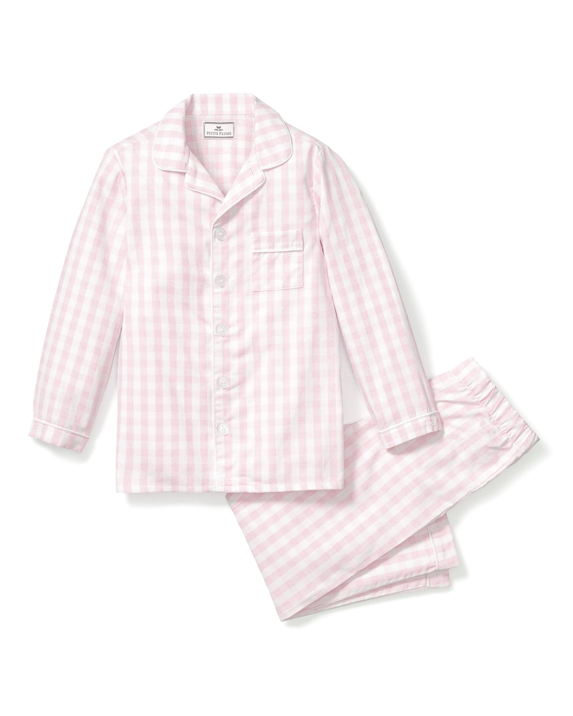 Girl's Pink Gingham Pajama Set | Petite Plume