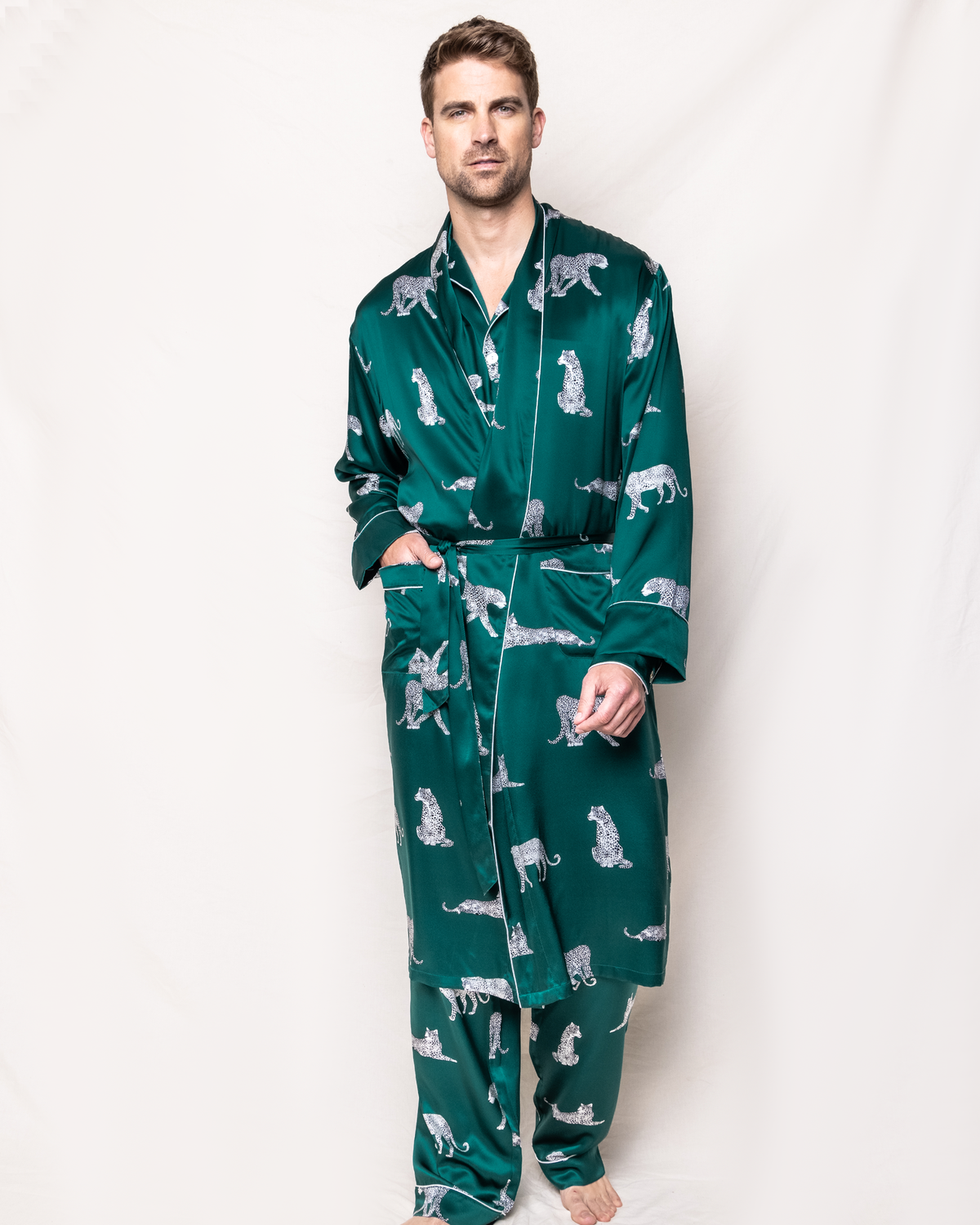 Men's Silk Long Robe in Panthère de Luxe