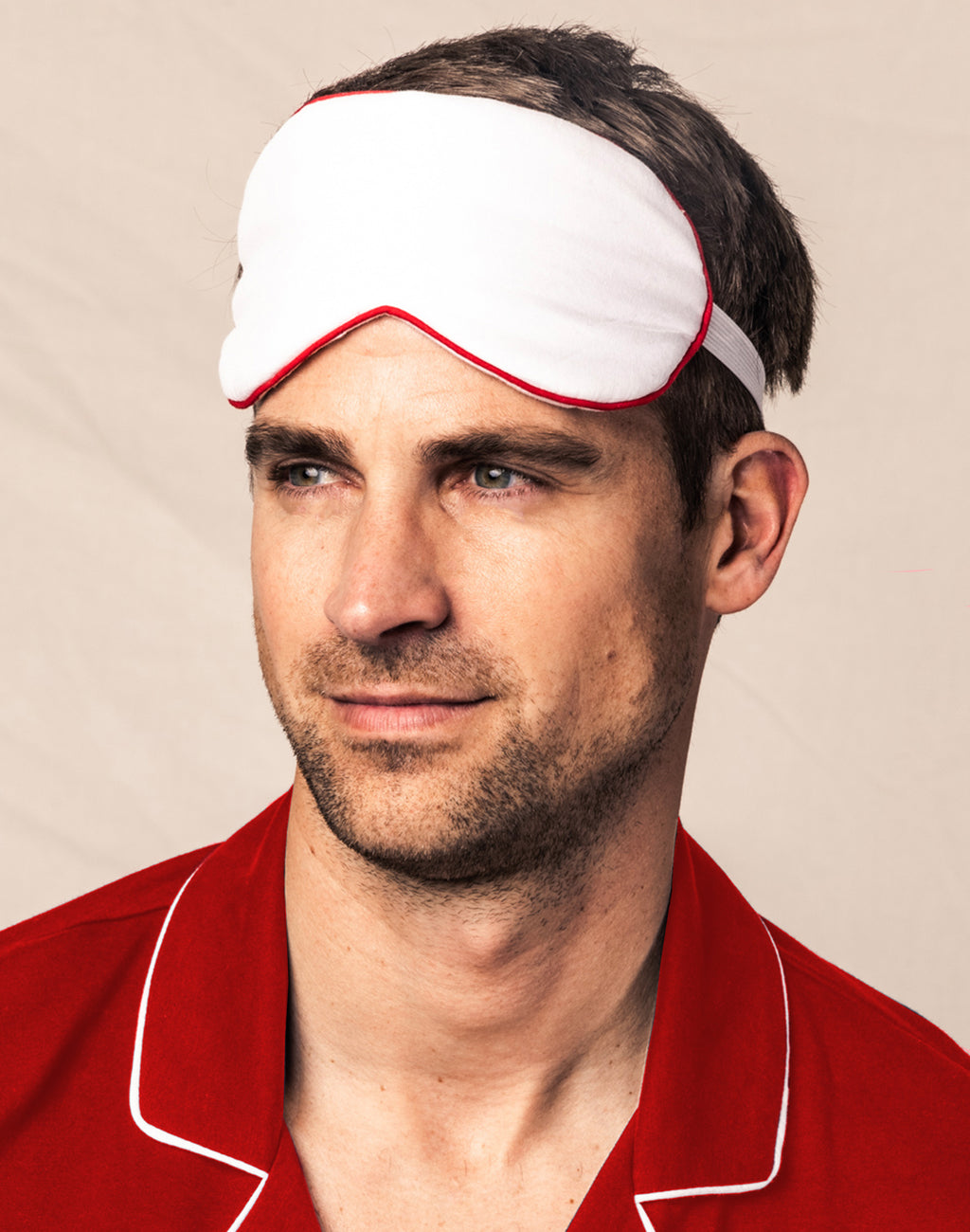 Adult's White Traditional Eye Mask with Red Piping | Petite Plume