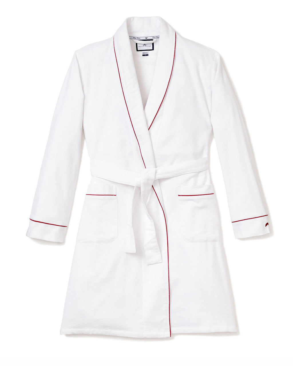 Men's Flannel Robe in White with Red Piping – Petite Plume