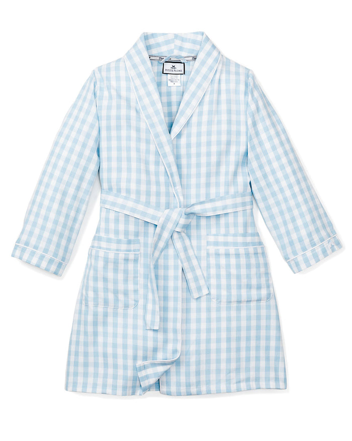 Boy's Light Blue Gingham Robe | Petite Plume