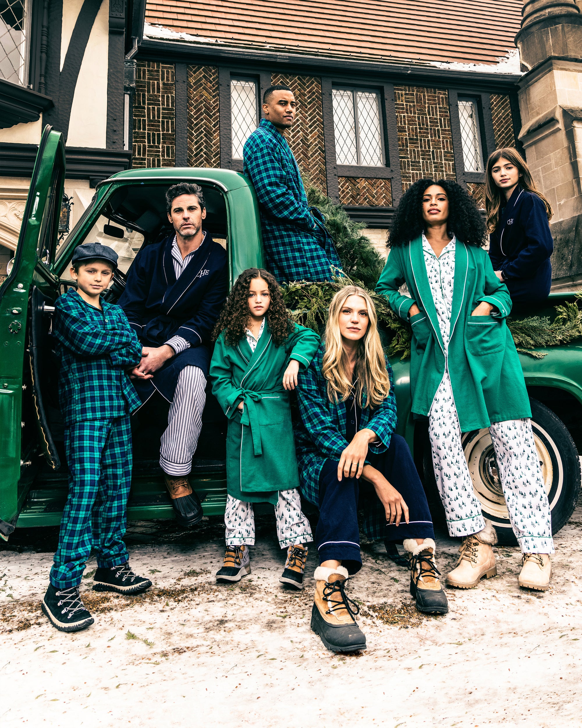 Kid's Flannel Robe in Forest Green with White Piping