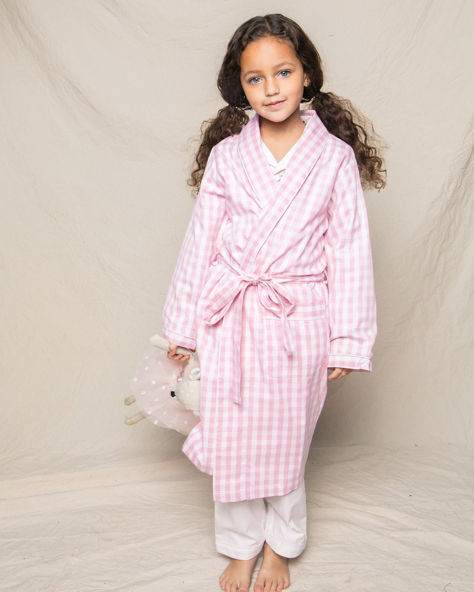 Girl's Pink Gingham Robe | Petite Plume