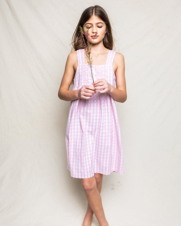 Girl's Pink Gingham Charlotte Cotton Nightgown | Petite Plume
