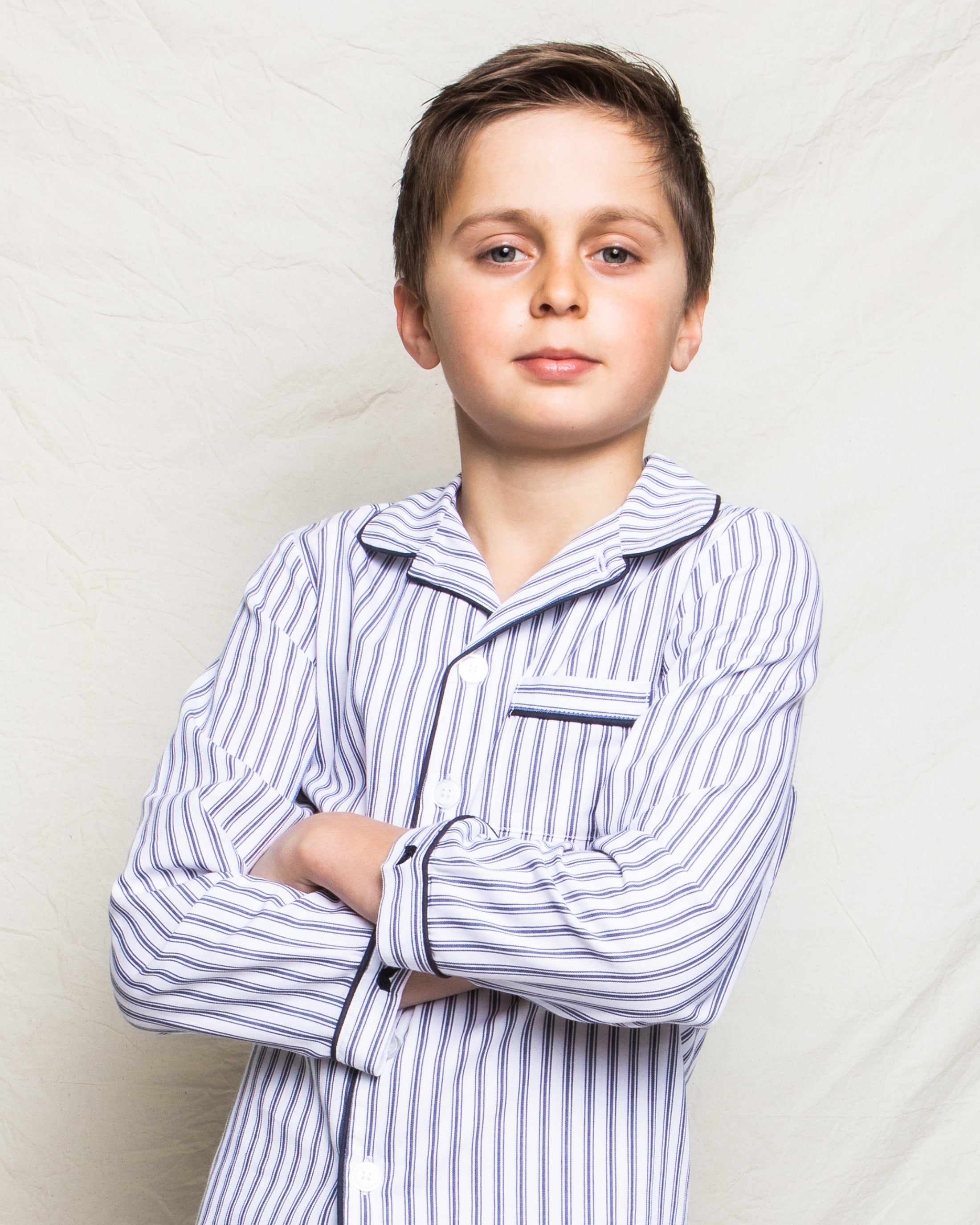 Boy's Navy French Ticking Pajama Set | Petite Plume