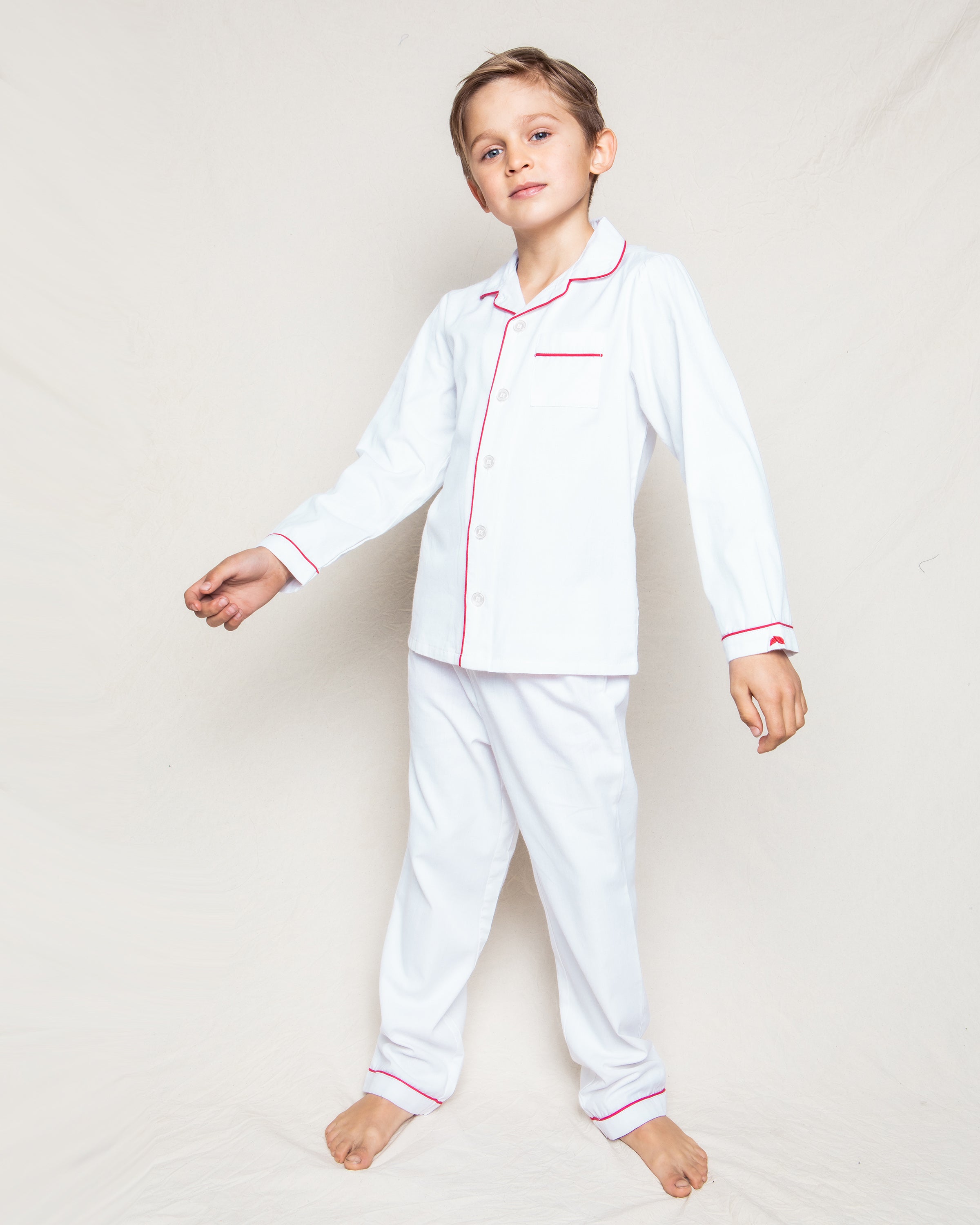 Children's Classic White Pajamas With Red Piping | Petite Plume