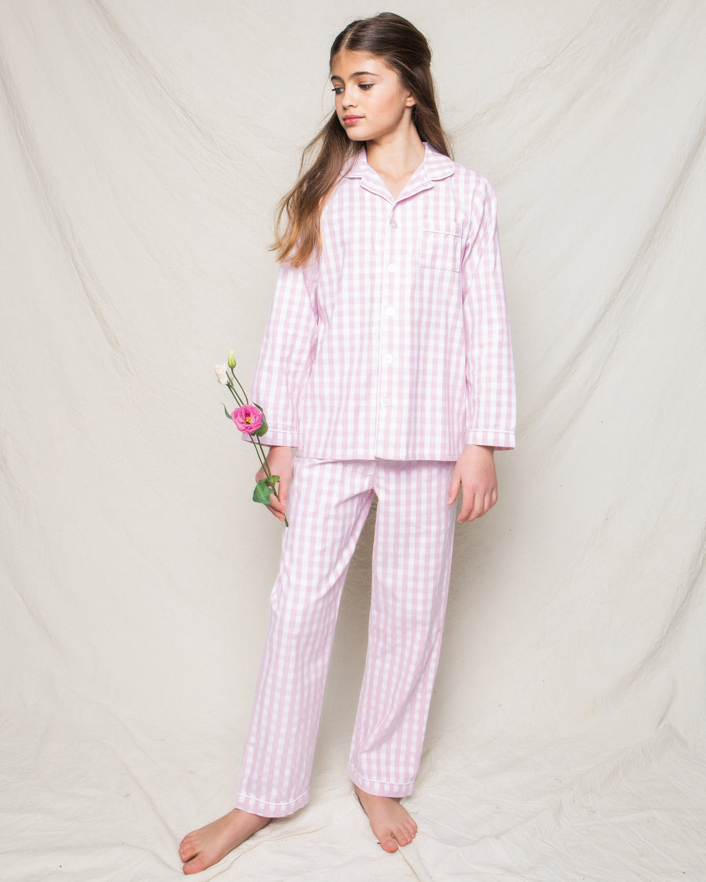 Girl's Pink Gingham Pajama Set | Petite Plume